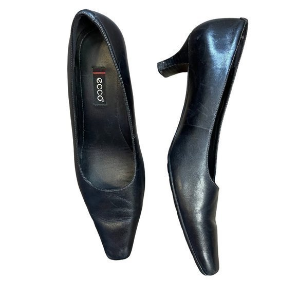 Ecco | Shoes | Ecco Womens Black Leather Nevada Kitten Heel Pumps Size Eu 38 Us 775 | Poshmark